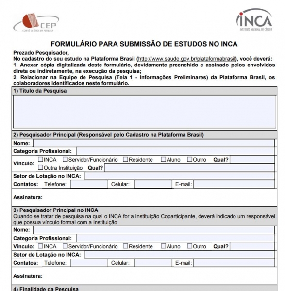 Documentos para submissão de projetos no CEP-INCA | INCA - Instituto ...